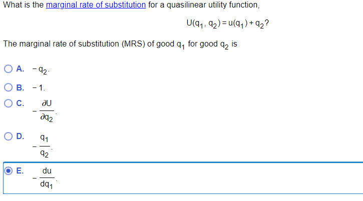 Solved What is the marginal rate of substitution for a | Chegg.com