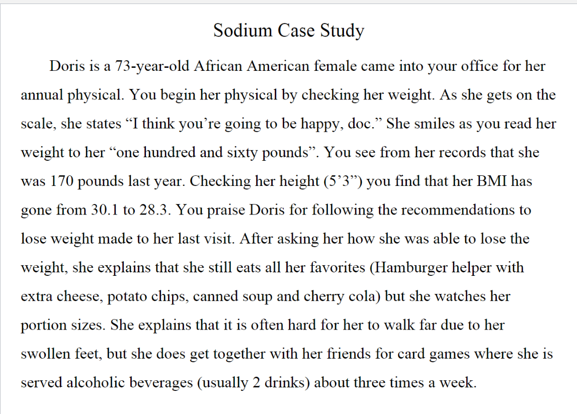 Solved Sodium Case Study Doris is a 73-year-old African | Chegg.com