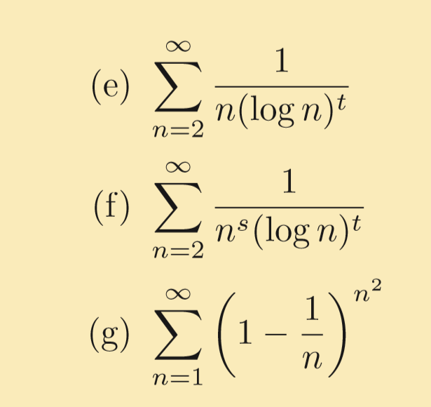 Solved 1 ( (e) Σ n(log n) n=2 1 (1) Σ ns (log n) n=2 ου (8) | Chegg.com