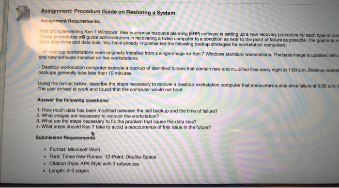 Solved Assignment: Procedure Guide on Restoring a System | Chegg.com