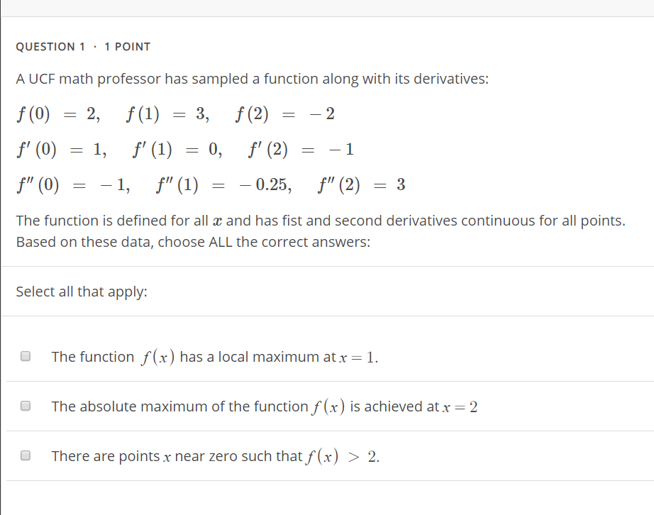 Solved QUESTION 1 · 1 POINT A UCF math professor has sampled | Chegg.com