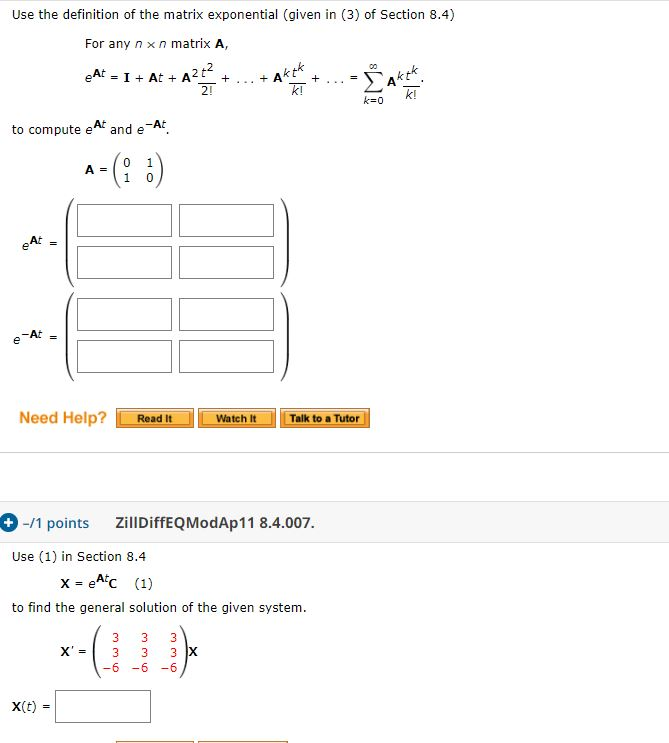 Solved Use the definition of the matrix exponential (given | Chegg.com