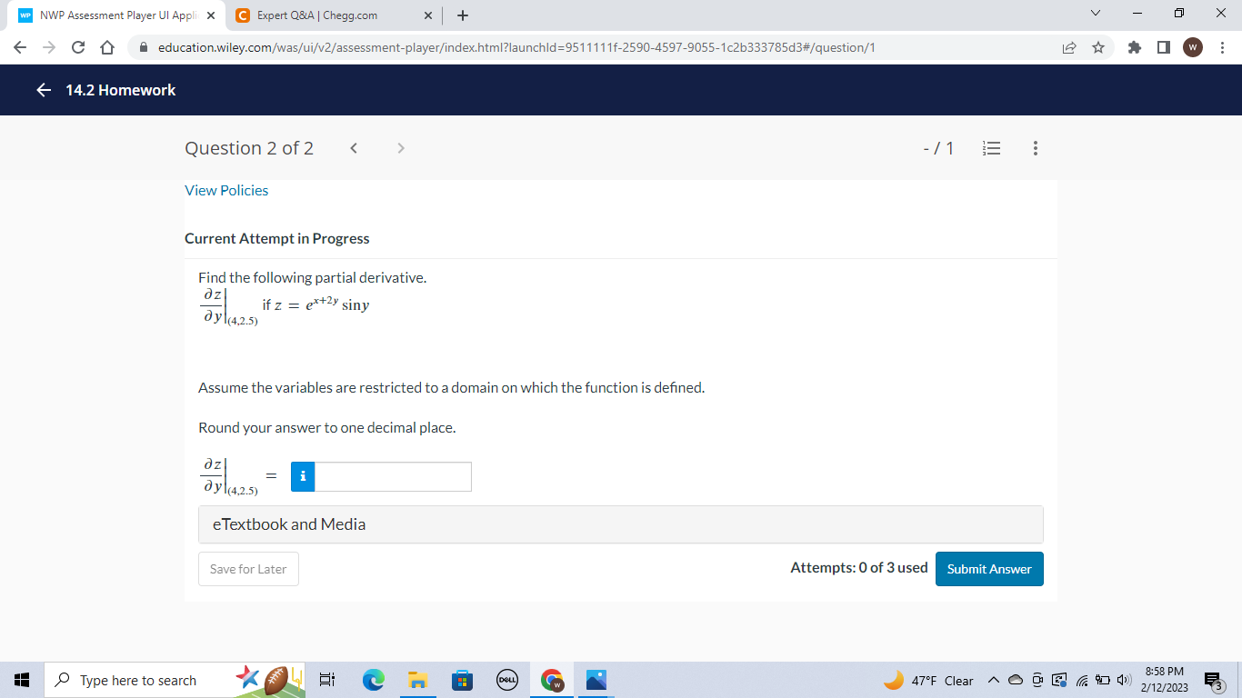 Solved Current Attempt in Progress Find the following | Chegg.com