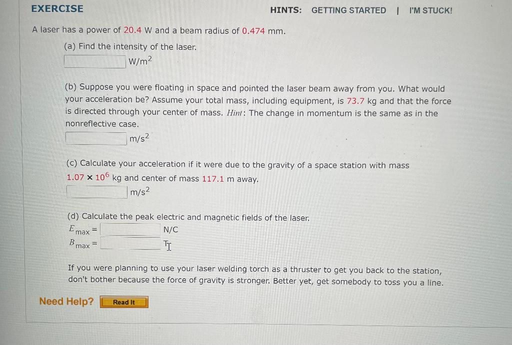 Solved EXERCISE HINTS: GETTING STARTED I'M STUCK! A laser | Chegg.com