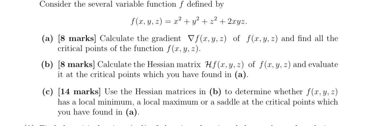 Solved Consider the several variable function f defined by | Chegg.com