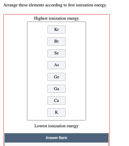 Solved Arrange these elements according to first ionization | Chegg.com