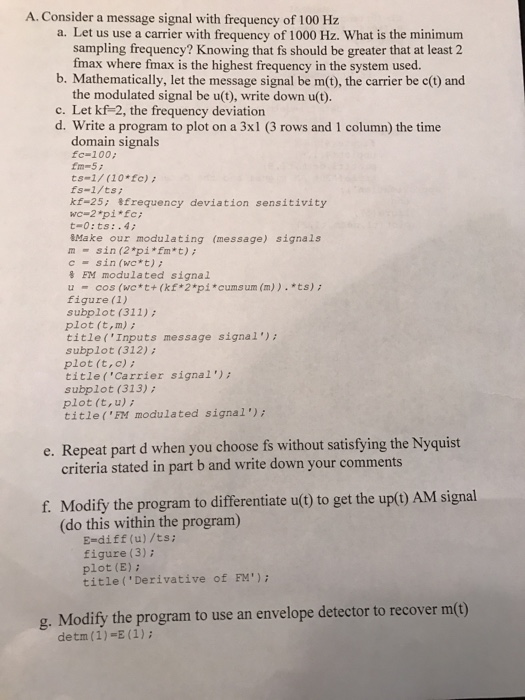 Solved Consider a message signal with frequency of 100 Hz | Chegg.com