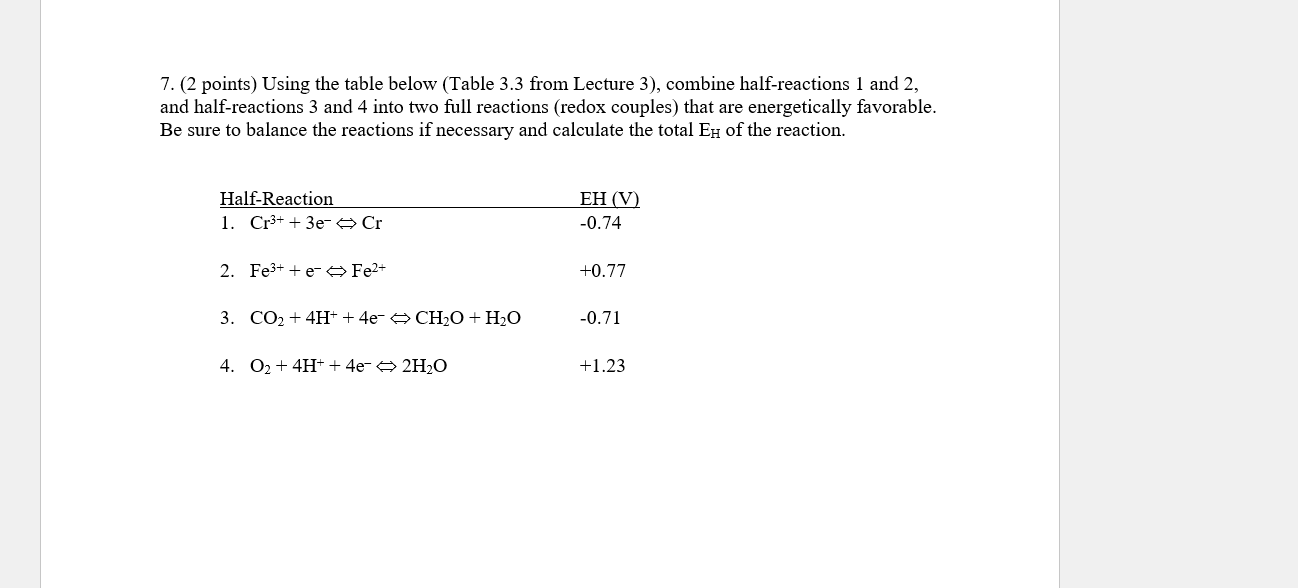 Solved 7. ( 2 points) Using the table below (Table 3.3 from | Chegg.com