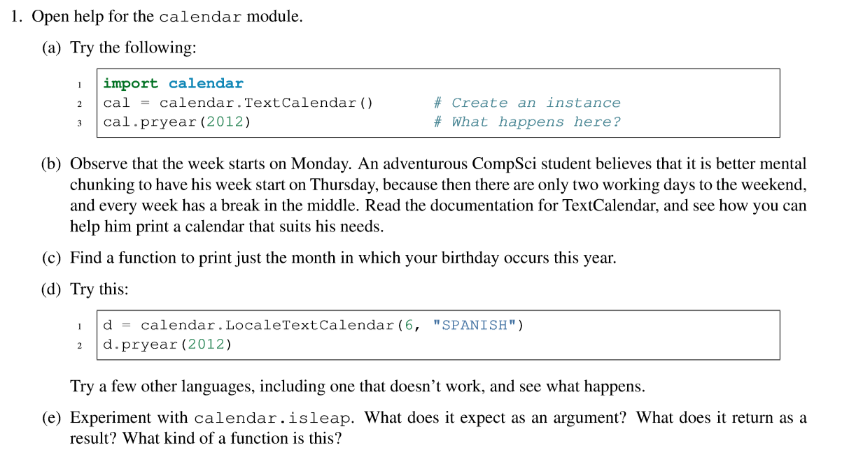 1. Open help for the calendar module. (a) Try the | Chegg.com