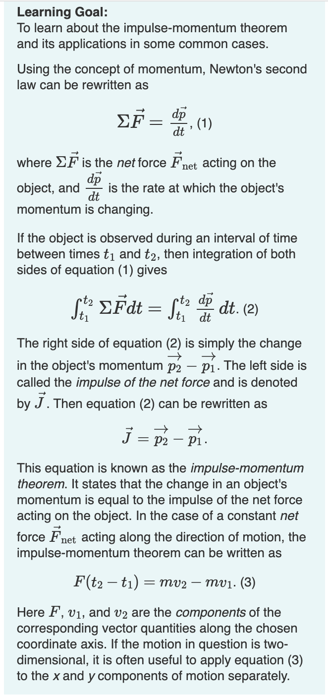 Learning Goal: To learn about the impulse-momentum | Chegg.com