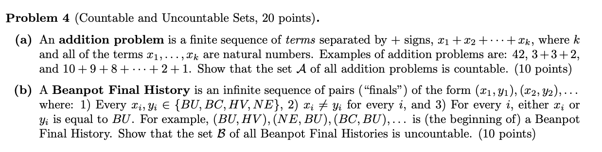 Problem 4 (Countable and Uncountable Sets, 20 | Chegg.com