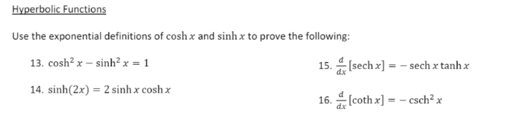 Solved Hyperbolic Functions Use the exponential definitions | Chegg.com