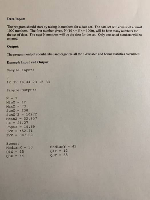Solved CSC 1060 Programming Assignment 4 Statistics Problem | Chegg.com