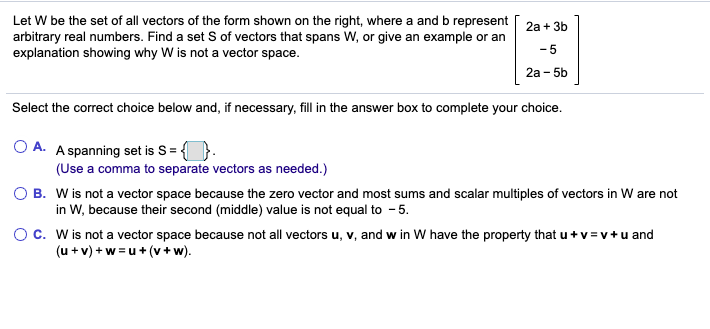 Solved Let W Be The Set Of All Vectors Of The Form Shown