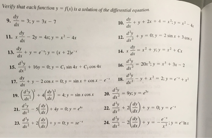Solved Verify that each function y = f(x) is a solution of | Chegg.com