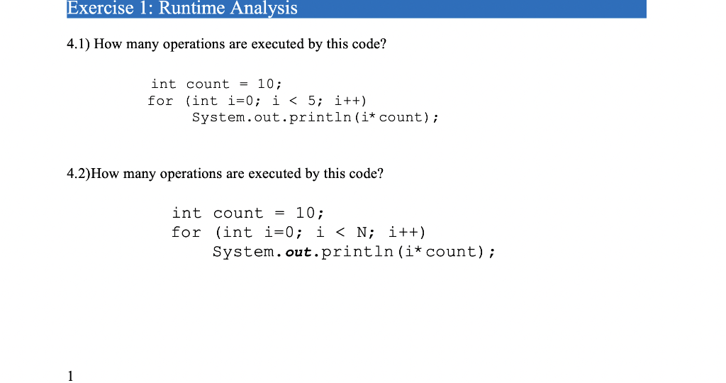 Solved Exercise 1: Runtime Analysis 4.1) How many operations | Chegg.com