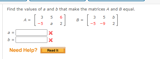Solved Find the values of a and b that make the matrices A | Chegg.com
