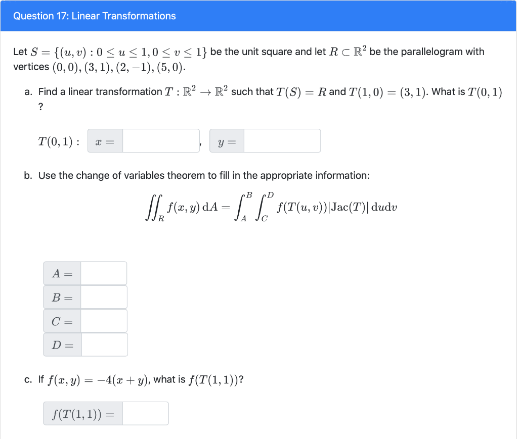 Solved Question 17: Linear Transformations Let S = {(u, v): | Chegg.com