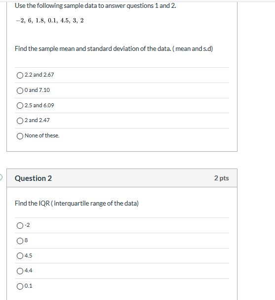 Solved Use the following sample data to answer questions 1 | Chegg.com