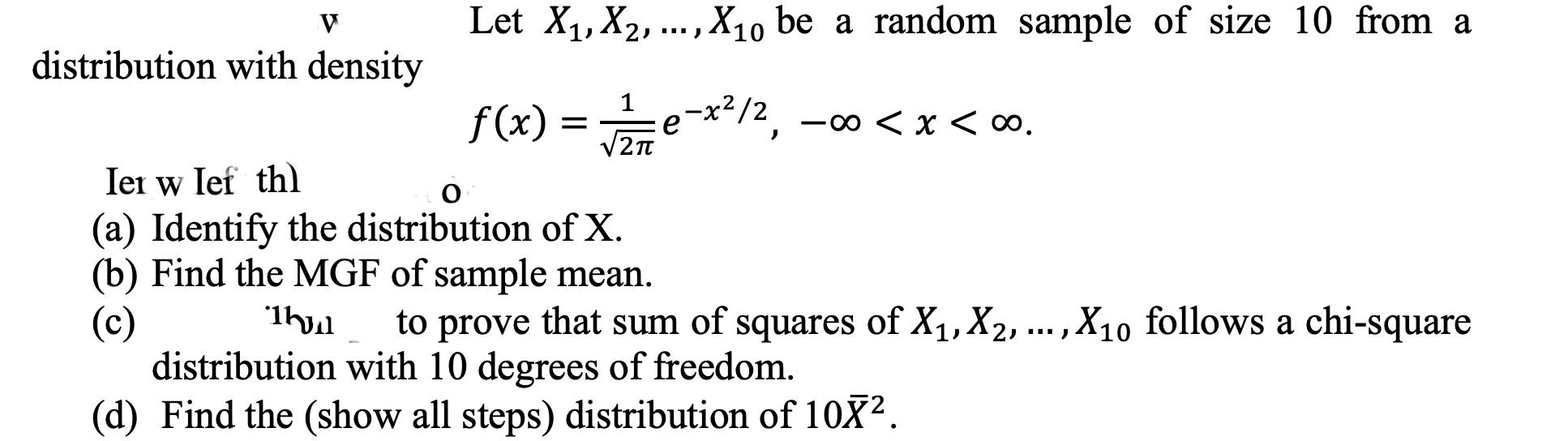 Solved V 1 ) 2π O Let X1, X2, ..., X10 be a random sample of | Chegg.com