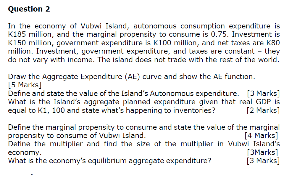 Solved Question 2 In the economy of Vubwi Island, autonomous | Chegg.com