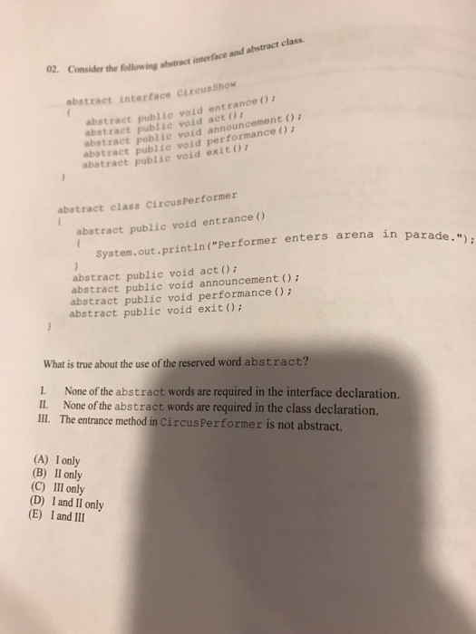 Solved Consider the following abstract interface and | Chegg.com