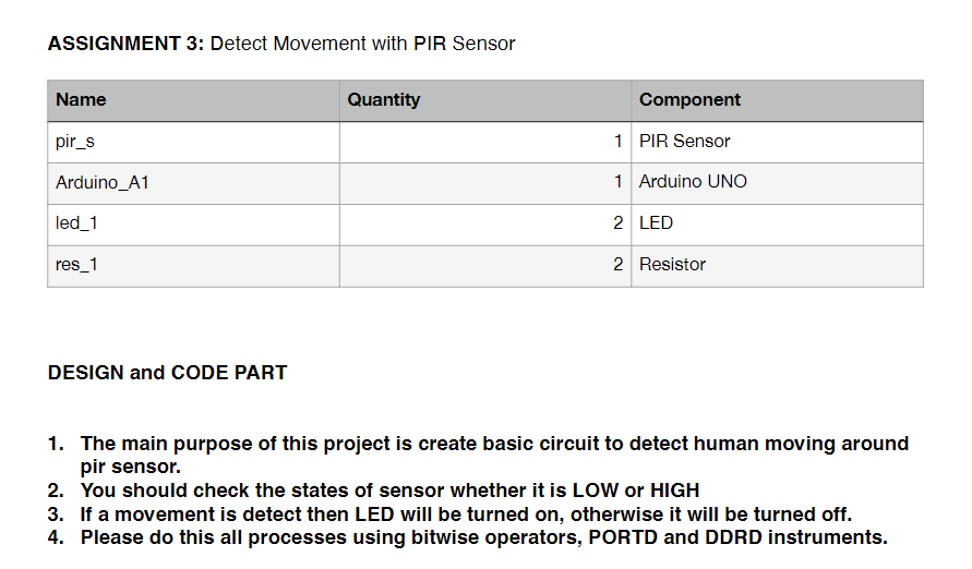 Solved ASSIGNMENT 3: Detect Movement with PIR Sensor Name | Chegg.com