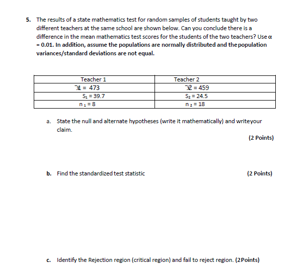 Solved 5. The results of a state mathematics test for random | Chegg.com