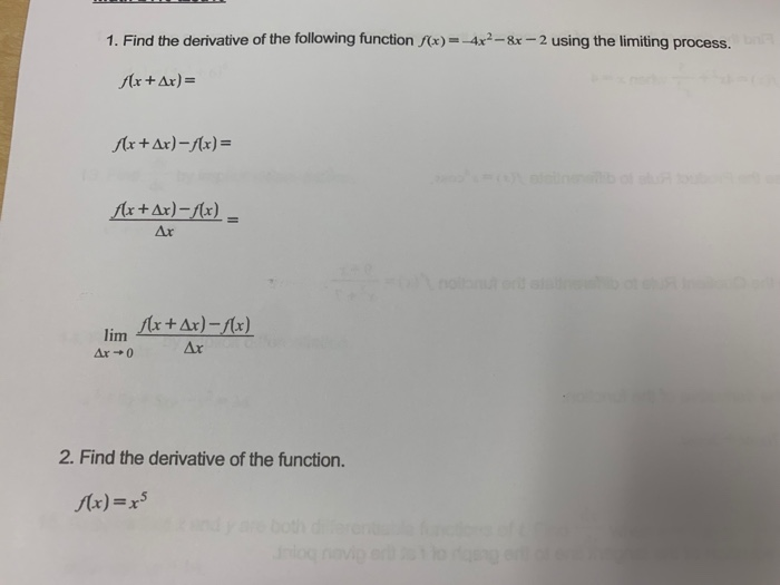 Solved 1. Find the derivative of the following function | Chegg.com