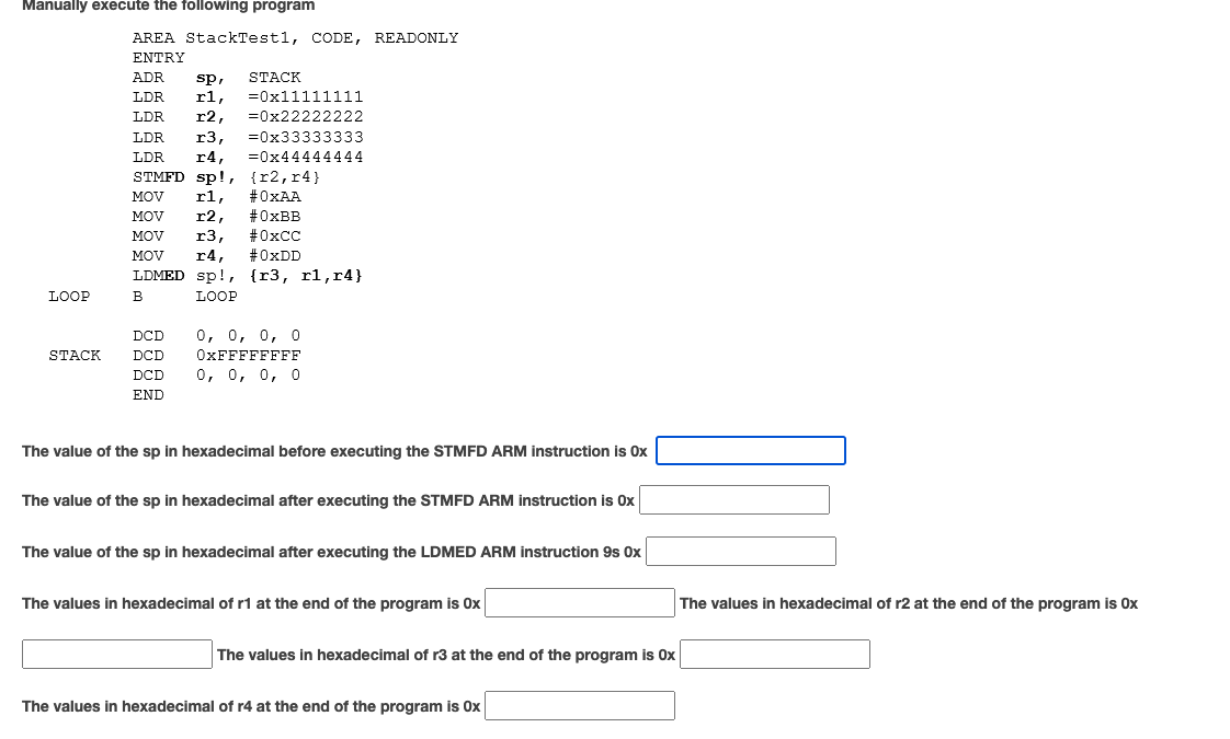Solved Manually execute the following program LDR AREA | Chegg.com
