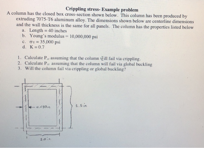 Crippling stress- Example problem A column has the closed box cross ...