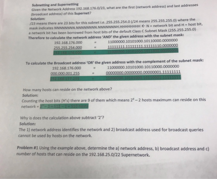 Solved Given the Network Address 192.168.176.0/23, what are | Chegg.com