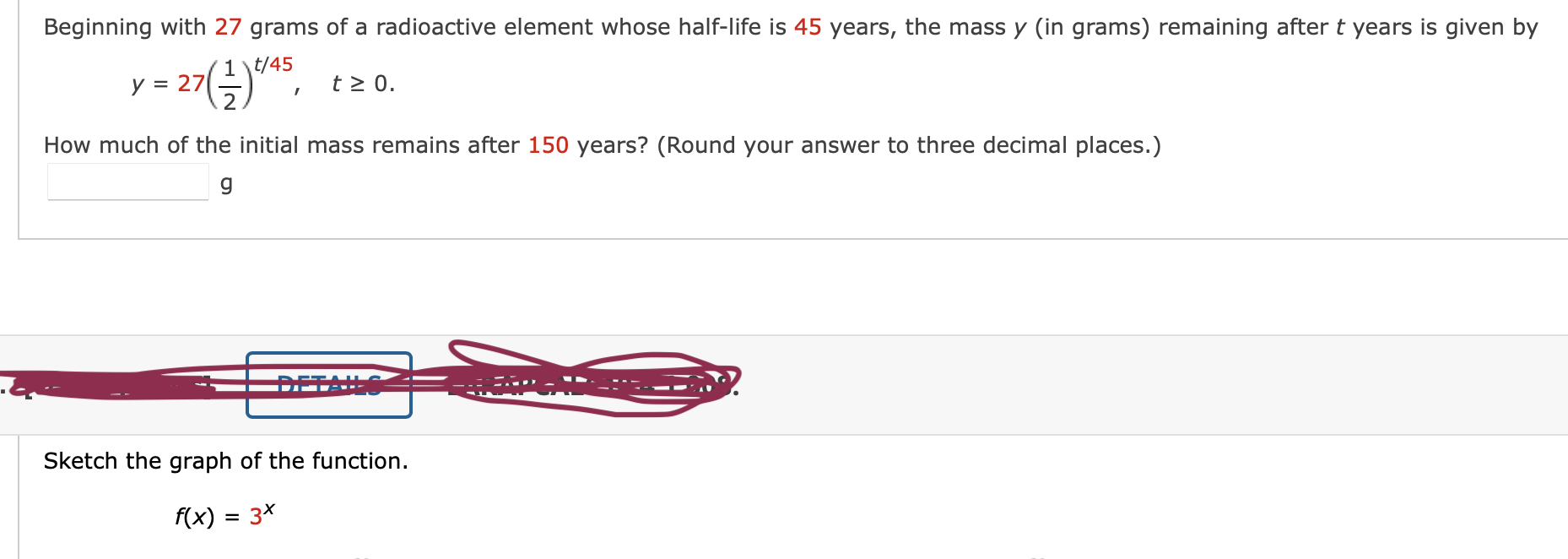 Solved Beginning with 27 grams of a radioactive element | Chegg.com