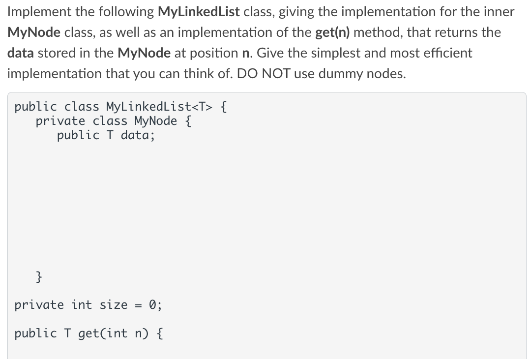 Solved Implement The Following Mylinkedlist Class Giving 