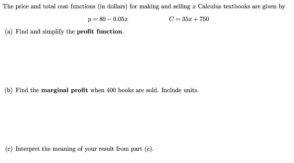 Solved p=80−0.05xC=35x+750 (a) Find and simplify the profit | Chegg.com