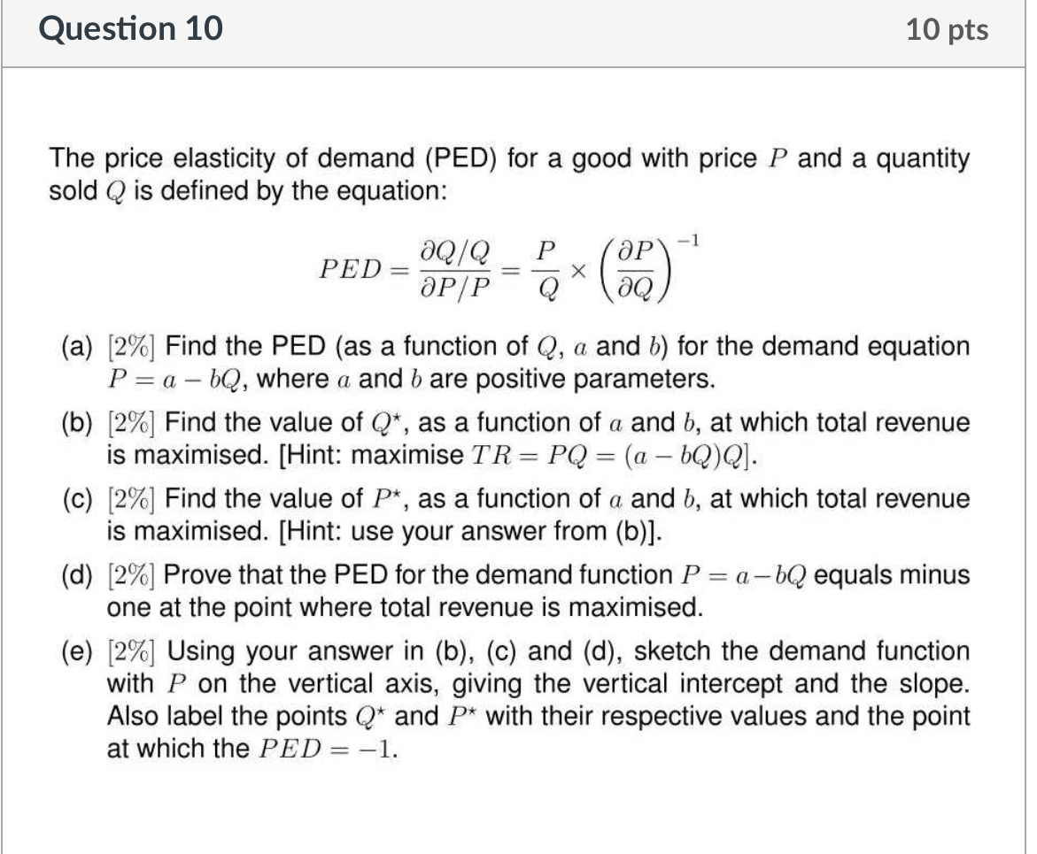 Solved Question 10 10 pts The price elasticity of demand | Chegg.com