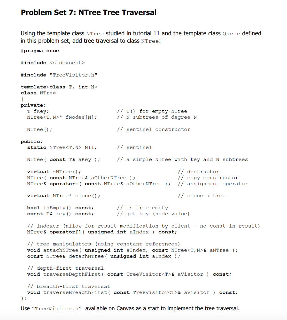 Problem Set 7: NTree Tree Traversal Using the | Chegg.com