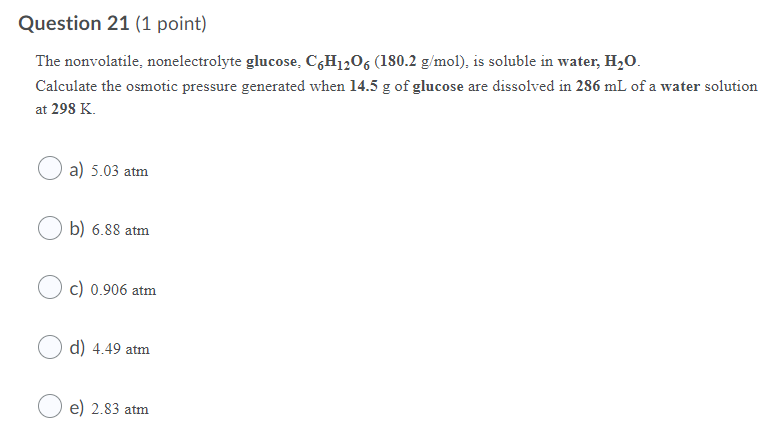 Solved Question 21 (1 point) The nonvolatile, nonelectrolyte | Chegg.com