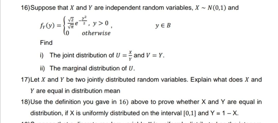 16) Suppose that X and Y are independent random | Chegg.com