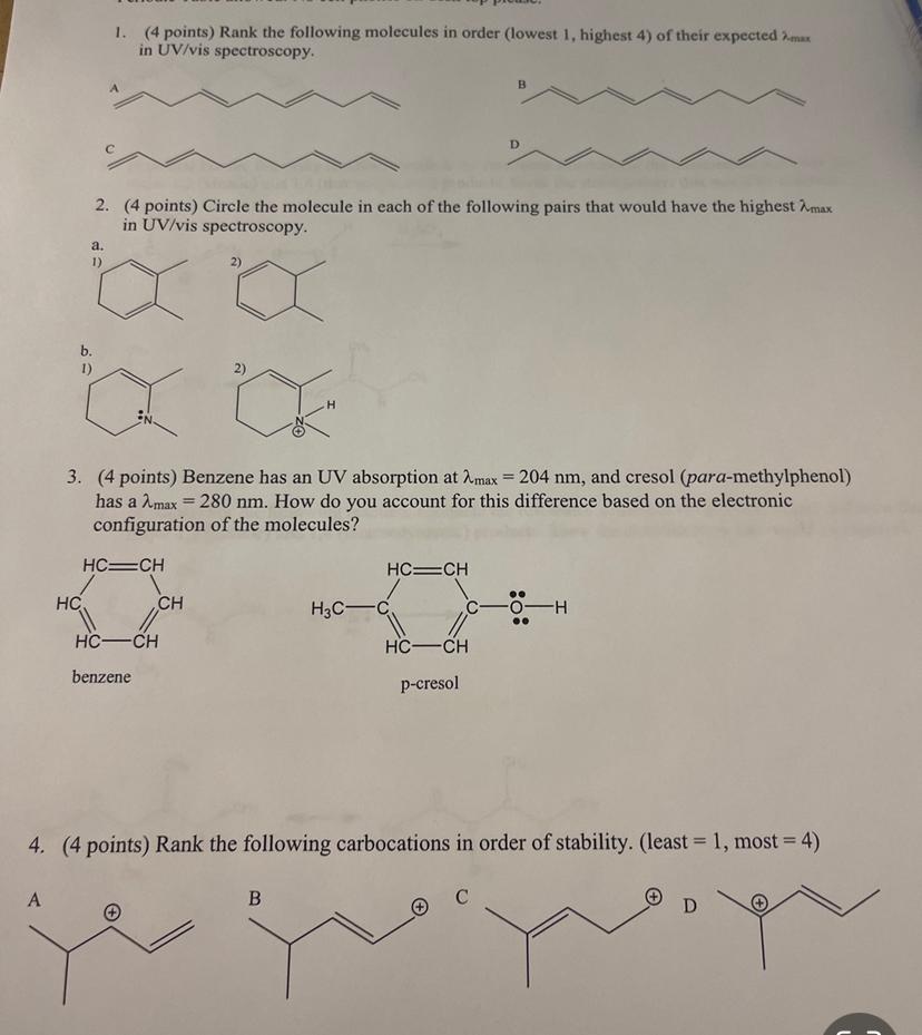 Solved 1. (4 points) Rank the following molecules in order | Chegg.com