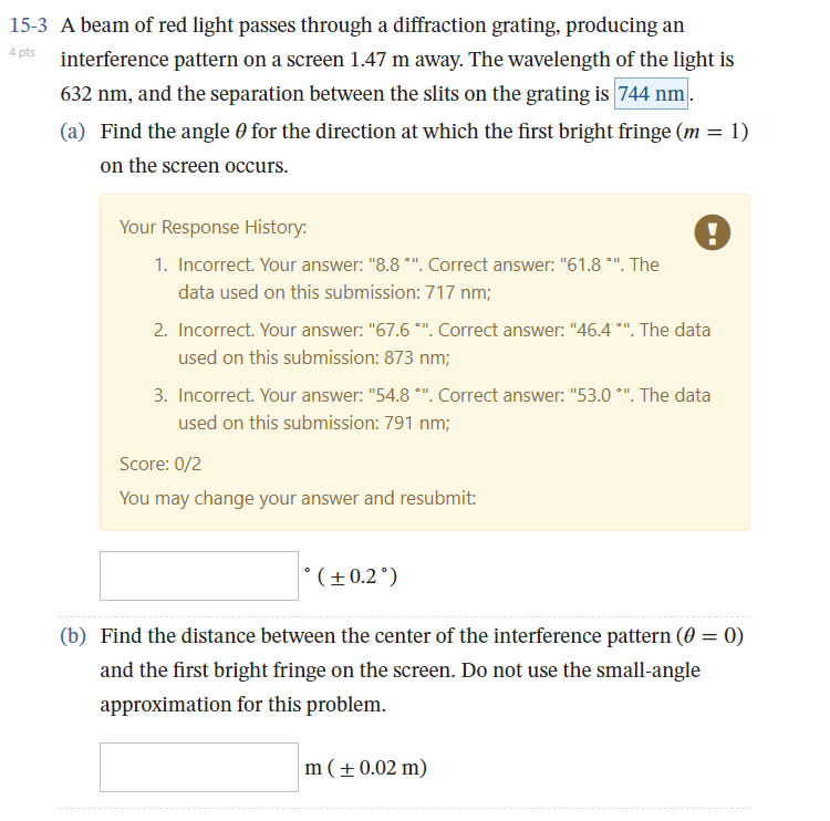 Solved 5-3 A beam of red light passes through a diffraction | Chegg.com