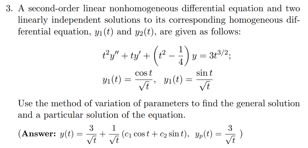 Solved 3. A second-order linear nonhomogeneous differential | Chegg.com