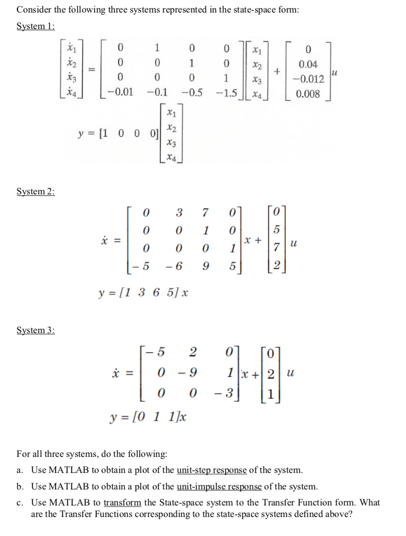 Solved Consider the following three systems represented in | Chegg.com