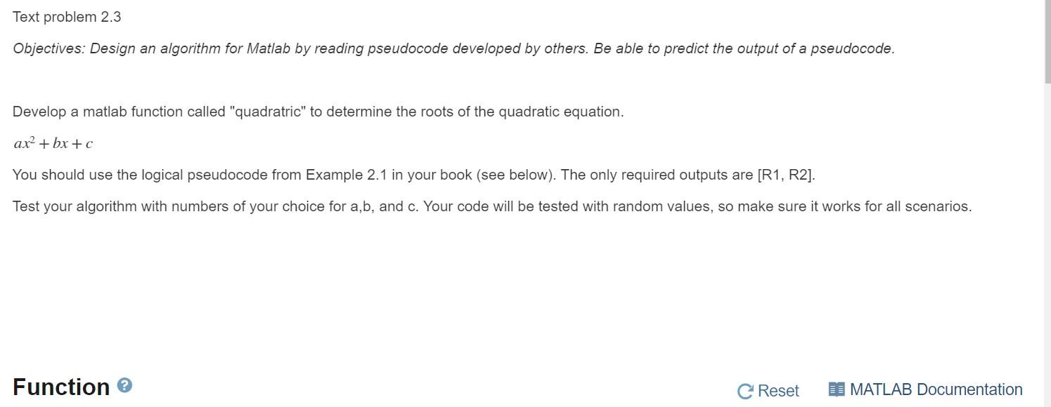 Solved Objectives: Design an algorithm for Matlab by reading | Chegg.com