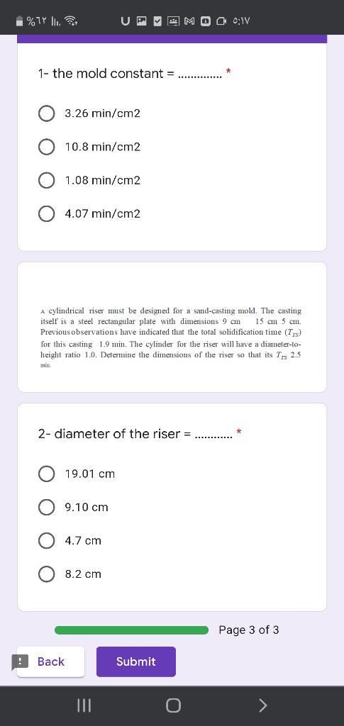Solved 1%7Y II.. AM O 00:1 1- the mold constant = * 3.26 | Chegg.com