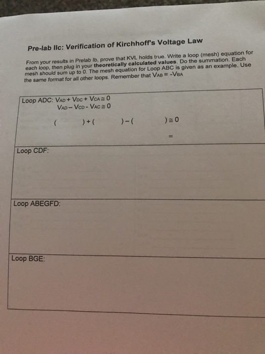 Solved Pre-Lab lla: DC Mesh (Loop) Analysis (Nominal Values) | Chegg.com