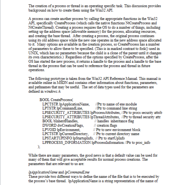 The creation of a process or thread is an operating | Chegg.com