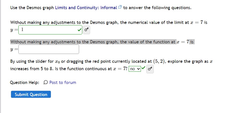 Use the Desmos graph Limits and Continuity: Informal | Chegg.com