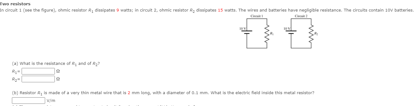 Solved Two resistors In circuit 1 (see the figure), ohmic | Chegg.com