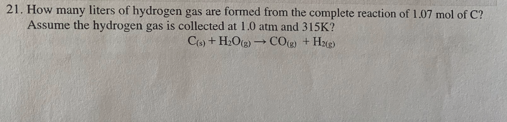 Solved 21. How many liters of hydrogen gas are formed from | Chegg.com